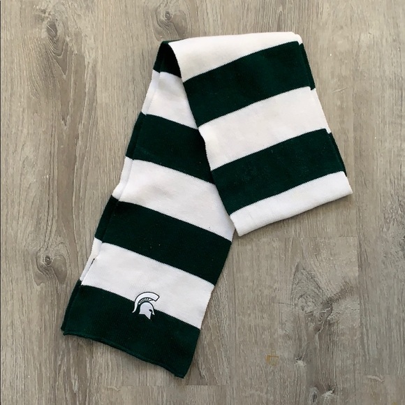Accessories | Msu Green And White Striped Scarf | Poshmark